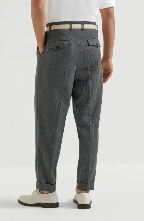Brunello Cucinelli Virgin Wool Striped Trousers - Dark Grey