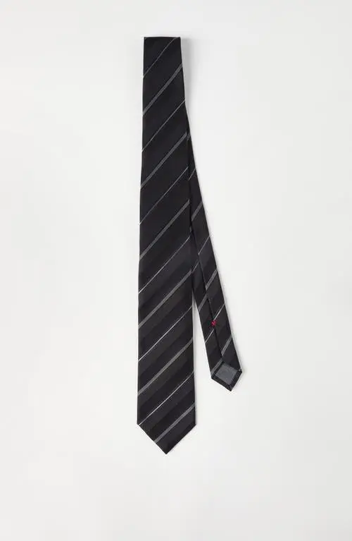 Brunello Cucinelli Striped Silk Necktie - Black