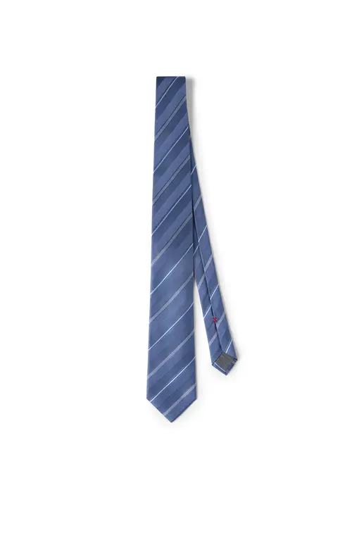 Brunello Cucinelli Striped Silk Necktie - Denim