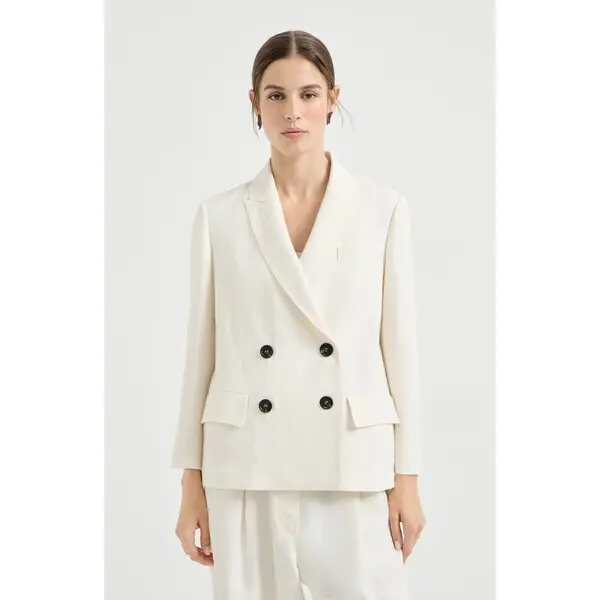 Brunello Cucinelli Fluid Twill Blazer With Monili Detail - Ivory