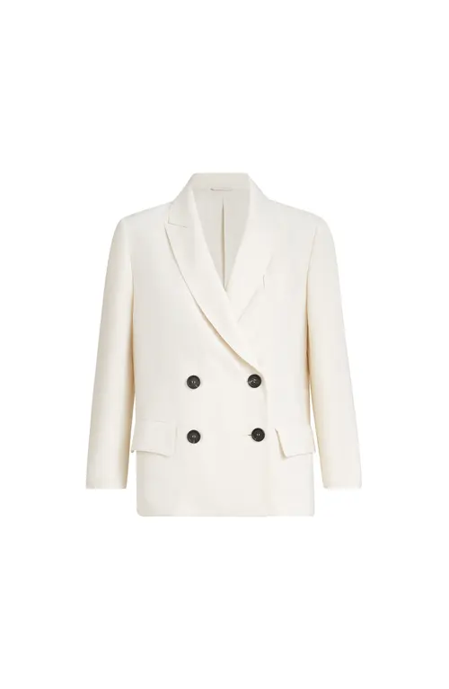 Brunello Cucinelli Fluid Twill Blazer With Monili Detail - Ivory