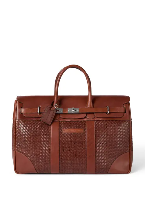 Brunello Cucinelli Calfskin And Cowhide Braided Bag - Cognac