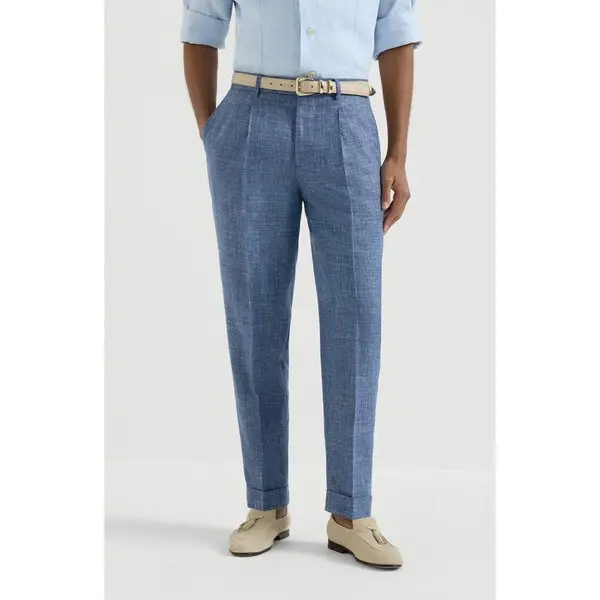 Brunello Cucinelli Hopsack Virgin Wool Trousers - Denim