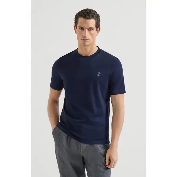 Brunello Cucinelli Jersey T-shirt With Logo - Cobalt