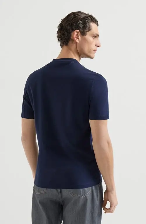 Brunello Cucinelli Jersey T-shirt With Logo - Cobalt