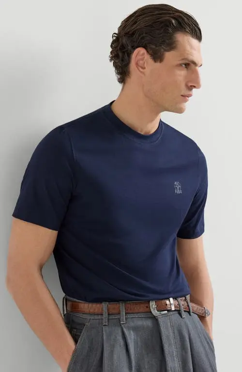 Brunello Cucinelli Jersey T-shirt With Logo - Cobalt