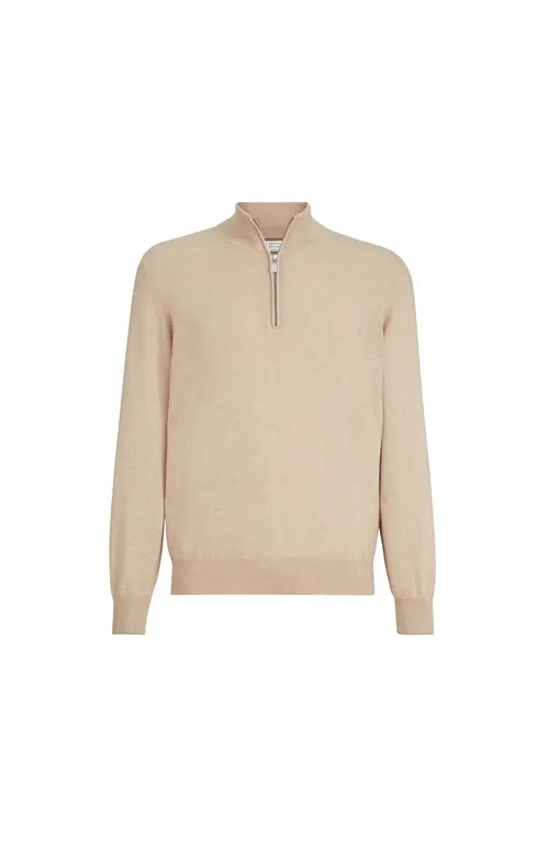 Brunello Cucinelli Cashmere Half-zip Sweater - Beige