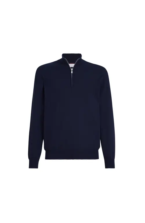 Brunello Cucinelli Cashmere Half-zip Sweater - Navy Blue