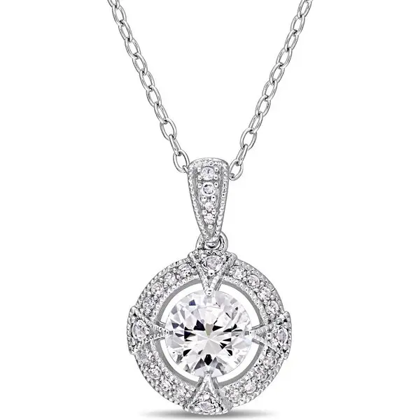 JULIANNA B. Created White Sapphire & Diamond Halo Necklace - Sterling Silver