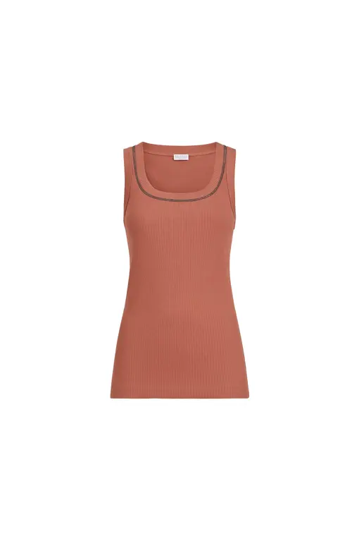 Brunello Cucinelli Ribbed Jersey Top - Orange