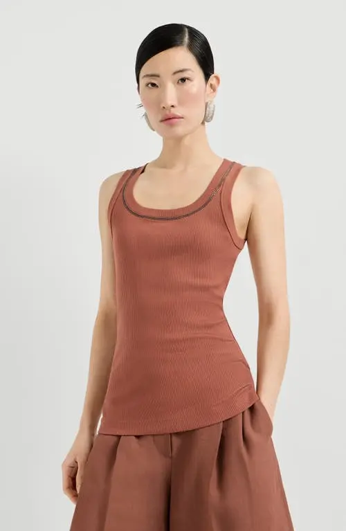 Brunello Cucinelli Ribbed Jersey Top - Orange