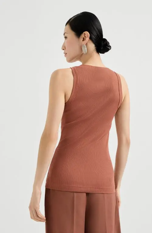 Brunello Cucinelli Ribbed Jersey Top - Orange