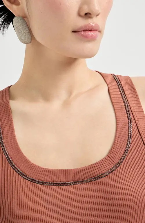 Brunello Cucinelli Ribbed Jersey Top - Orange