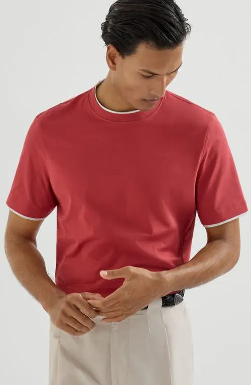 Brunello Cucinelli T-shirt With Faux-layering - Strawberry