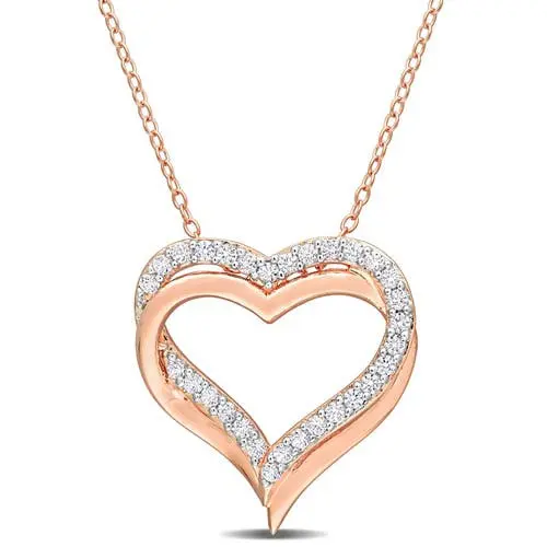 JULIANNA B. Created White Sapphire Crossover Heart Necklace - Rose-plated
