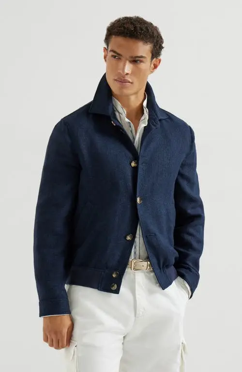 Brunello Cucinelli Hopsack Outerwear Jacket - Navy Blue