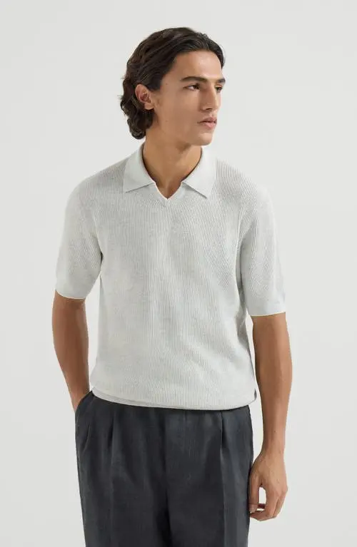Brunello Cucinelli Cotton English Rib Knit Polo - Fog