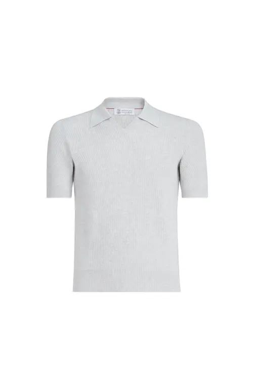 Brunello Cucinelli Cotton English Rib Knit Polo - Fog
