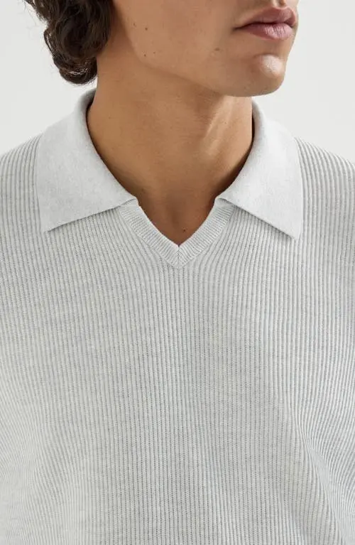 Brunello Cucinelli Cotton English Rib Knit Polo - Fog