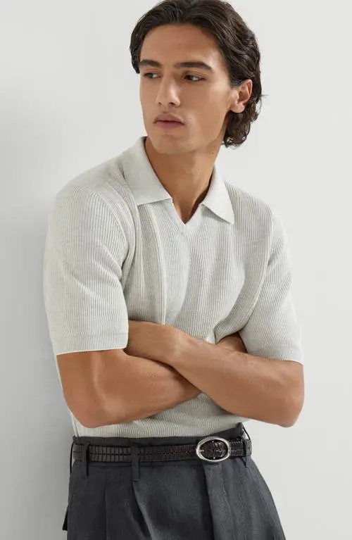 Brunello Cucinelli Cotton English Rib Knit Polo - Fog