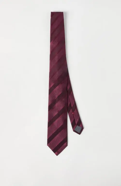 Brunello Cucinelli Striped Silk Necktie - Cherry
