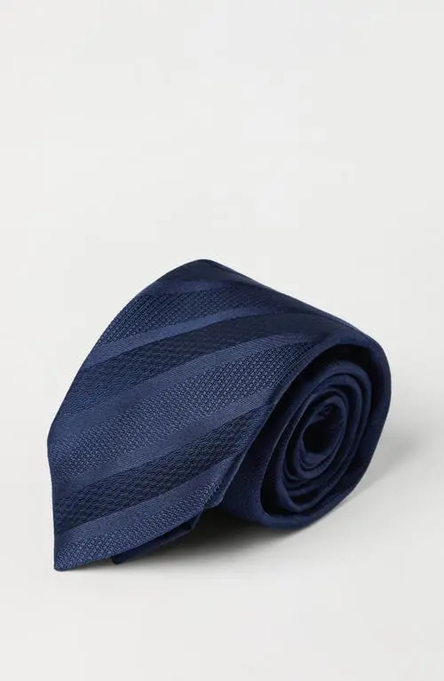 Brunello Cucinelli Striped Silk Neck Tie - Navy Blue