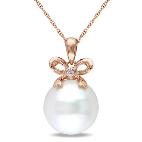 JULIANNA B. Cultured And Diamond Bow Drop Necklace - Pearl
