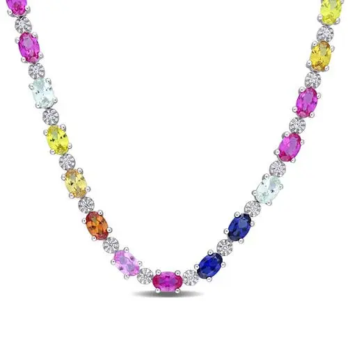 JULIANNA B. Multi-color Created Sapphire Tennis Necklace - Sterling Silver