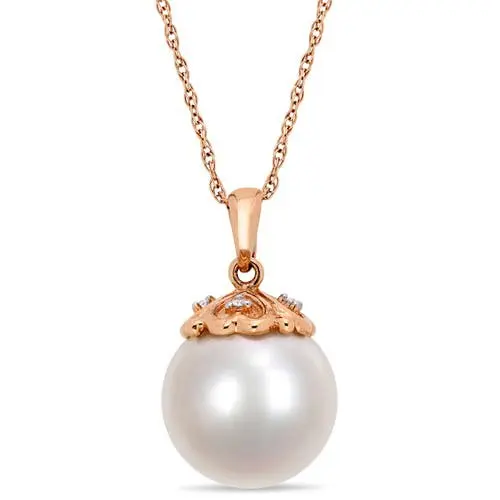JULIANNA B. 10k Pearl And Diamond Pendant Necklace - 10k Rose Gold