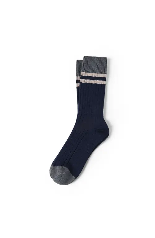 Brunello Cucinelli Striped Cotton Ankle Socks - Navy Blue