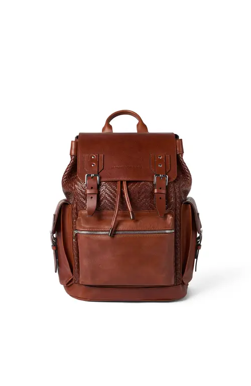 Brunello Cucinelli Calfskin And Cowhide Backpack - Cognac