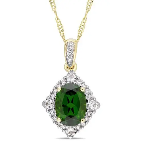 JULIANNA B. Vintage Halo Necklace In 14k Gold With - Chrome Diopside
