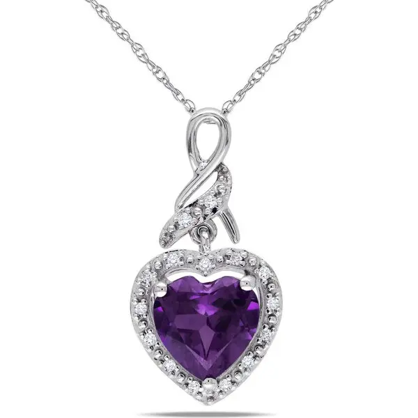 JULIANNA B. Heart Pendant Necklace With And Diamond In White Gold - Simulated Alexandrite