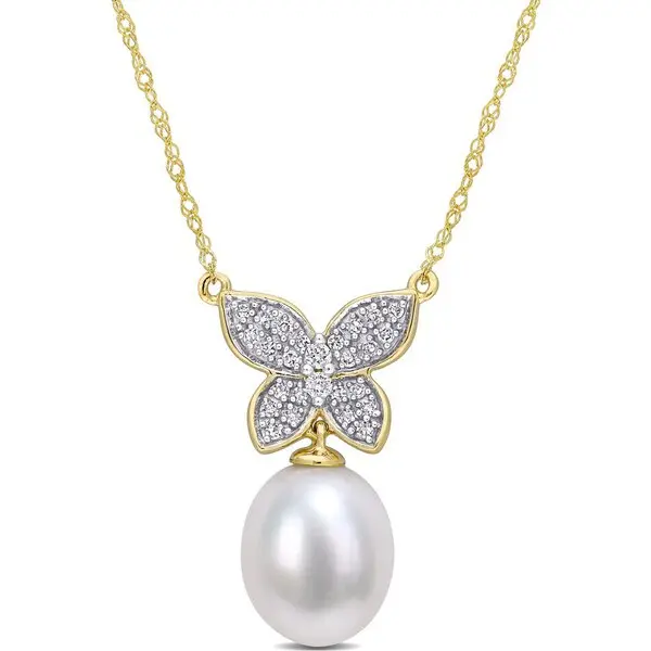 JULIANNA B. Butterfly And Diamond Necklace - Pearl
