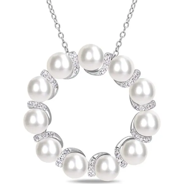 JULIANNA B. Cultured And Diamond Circle Pendant Necklace - Pearl