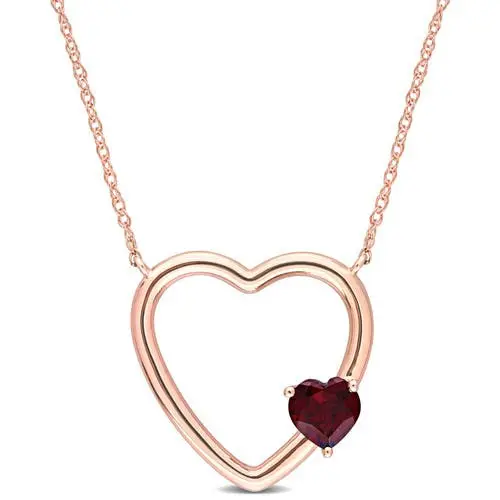 JULIANNA B. 10k Gemstone Open Heart Pendant Necklace - Garnet/rose Gold