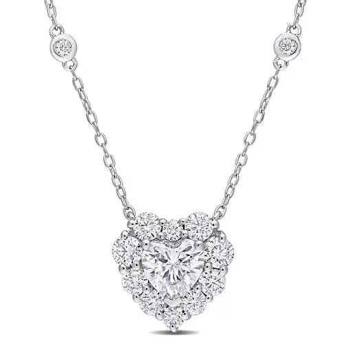 JULIANNA B. Moissanite Heart Halo Necklace - Sterling Silver