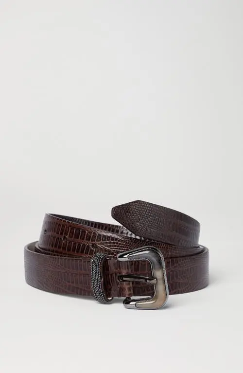 Brunello Cucinelli Calfskin Croc Effect Belt - Rust Brown