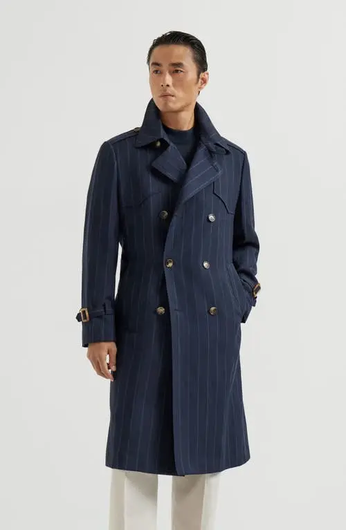 Brunello Cucinelli Chalk Stripe Trench - Blue