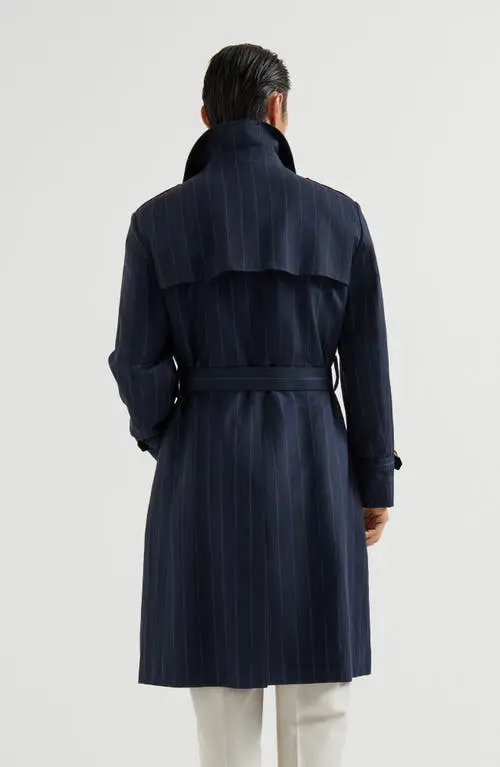 Brunello Cucinelli Chalk Stripe Trench - Blue