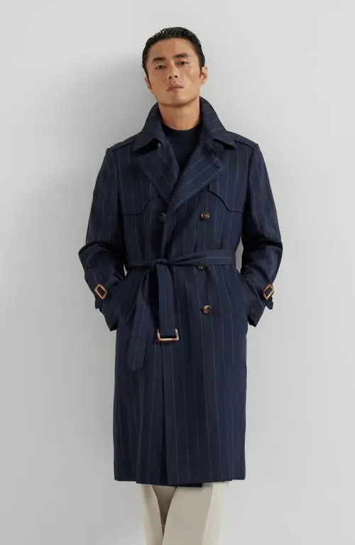 Brunello Cucinelli Chalk Stripe Trench - Blue