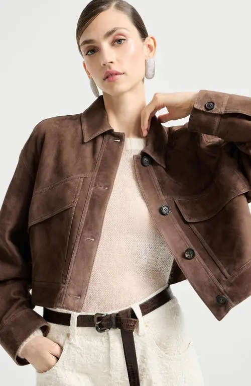 Brunello Cucinelli Couture Suede Cropped Outerwear Jacket