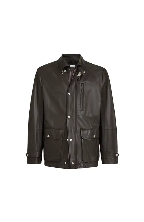 Brunello Cucinelli Calfskin Leather Field Jacket - Chocolate