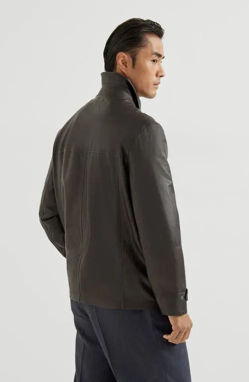 Brunello Cucinelli Calfskin Leather Field Jacket - Chocolate