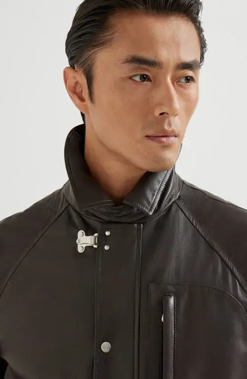 Brunello Cucinelli Calfskin Leather Field Jacket - Chocolate