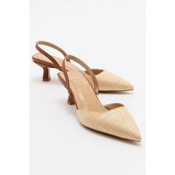 PROLOGUE SHOES Pointed Toe Slingback Pumps - Beige