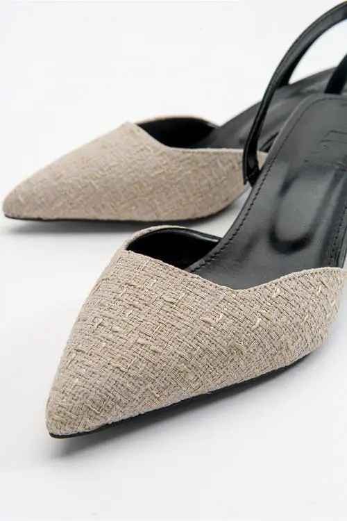 PROLOGUE SHOES Pointed Toe Slingback Pumps - Cream