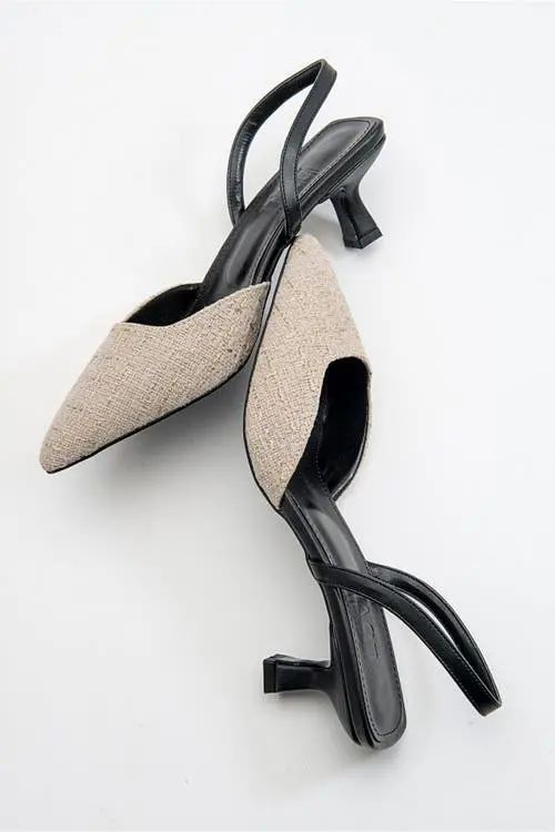PROLOGUE SHOES Pointed Toe Slingback Pumps - Cream