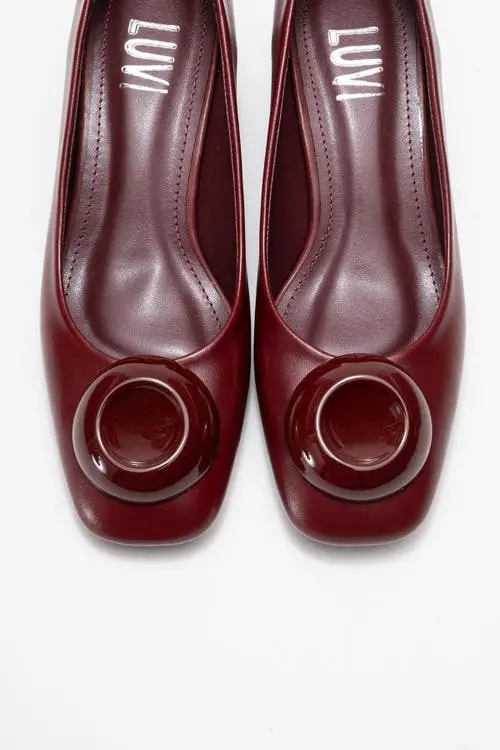 PROLOGUE SHOES Mila Buckle Square Toe Block Heel Pumps - Burgundy