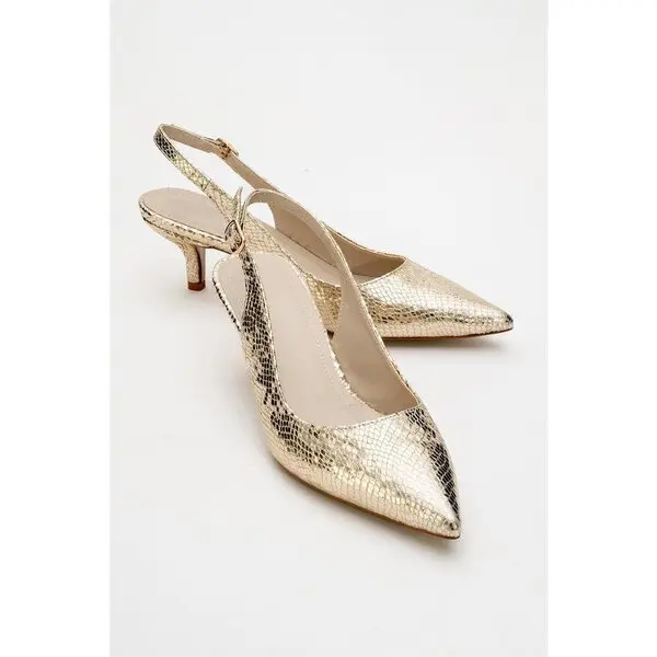 PROLOGUE SHOES Pointed Toe Slingback Pumps - Gold
